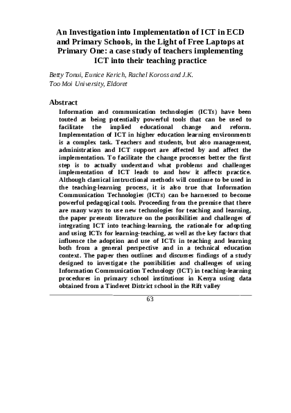 (PDF) An Investigation into Implementation of ICT in ECD and Primary ...