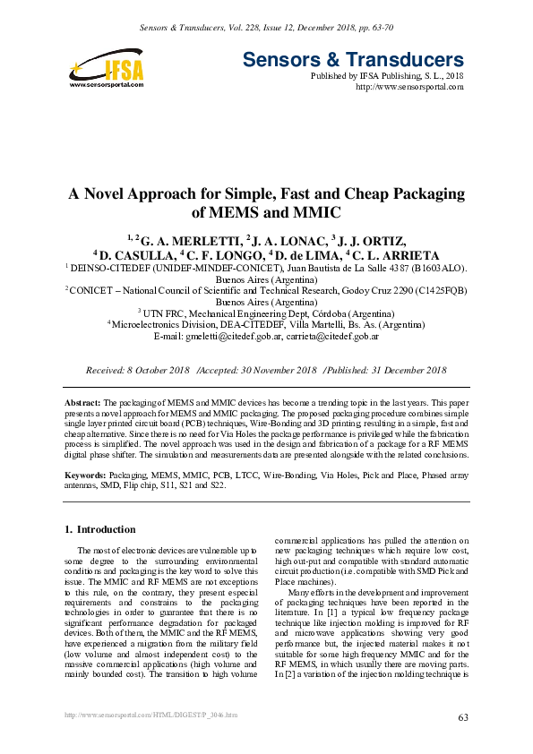 (PDF) A Novel Approach for Simple, Fast and Cheap Packaging of MEMS and ...