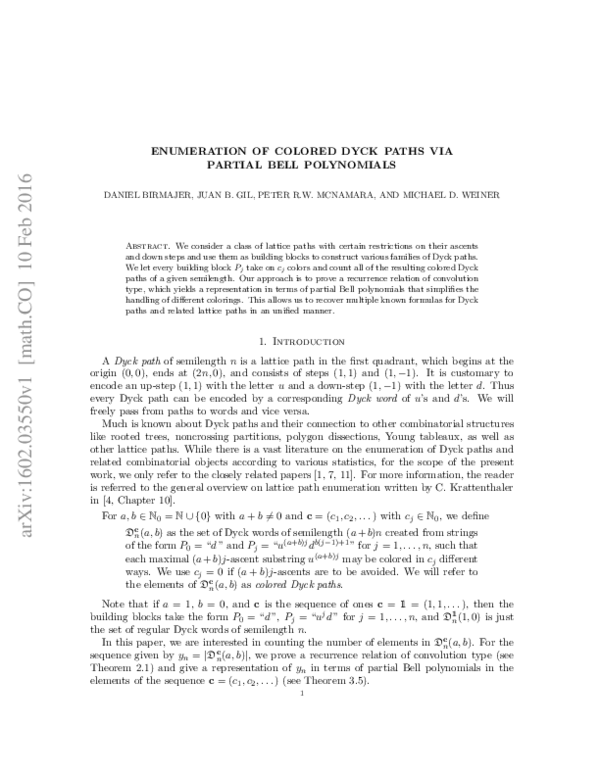 (PDF) Enumeration of Colored Dyck Paths Via Partial Bell Polynomials