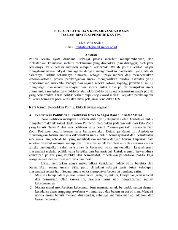 (PDF) ETIKA POLITIK DAN KEWARGANEGARAAN DALAM BINGKAI PENDIDIKAN IPS