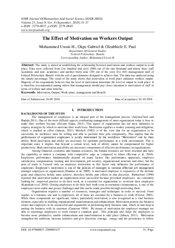 (PDF) The Effect of Motivation on Workers Output