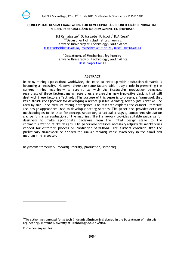 (PDF) Conceptual design framework for developing a reconfigurable vibrating screen for small and ...