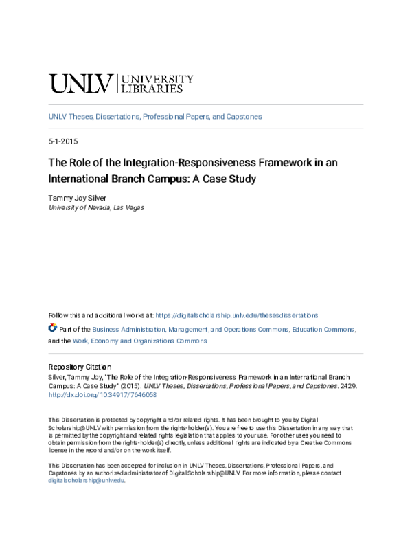 (PDF) The Role of the Integration-Responsiveness Framework in an ...