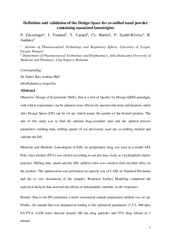 (PDF) Definition and validation of the Design Space for co-milled nasal ...