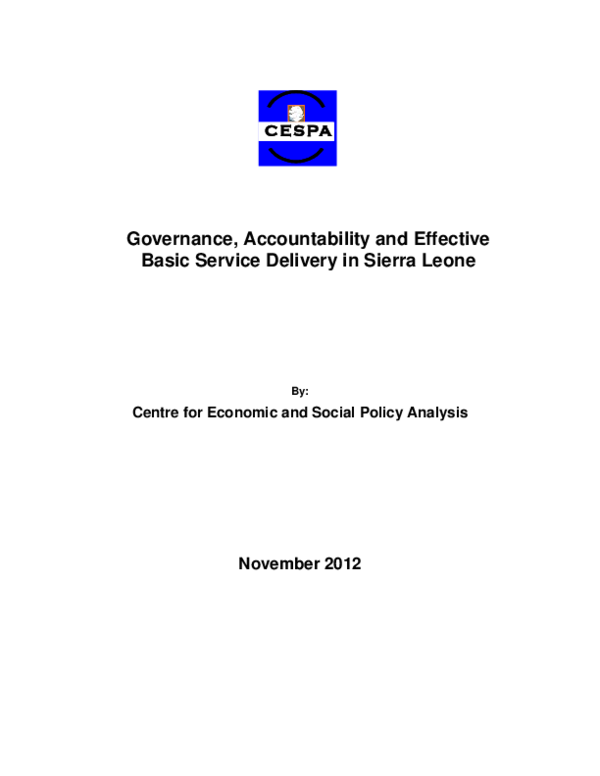 (PDF) Governance, Accountability and Effective Basic Service Delivery ...