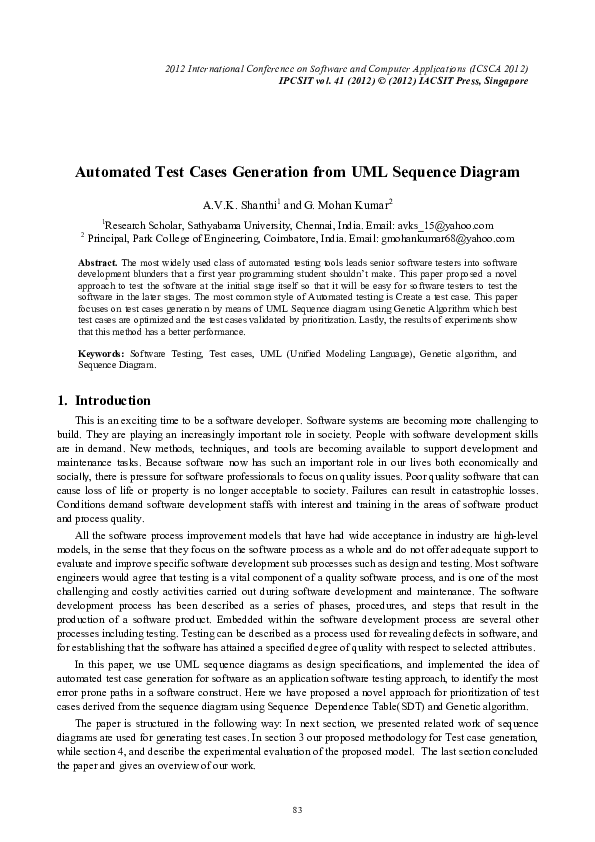 Pdf Automated Test Cases Generation From Uml Sequence Diagram A V K Shanthi