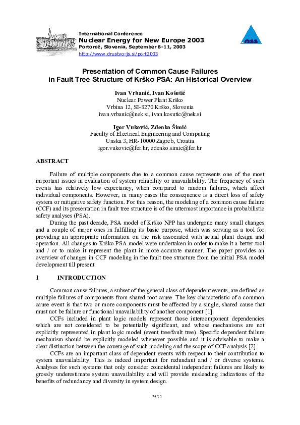 (PDF) Presentation of Common Cause Failures in Fault Tree Structure of ...