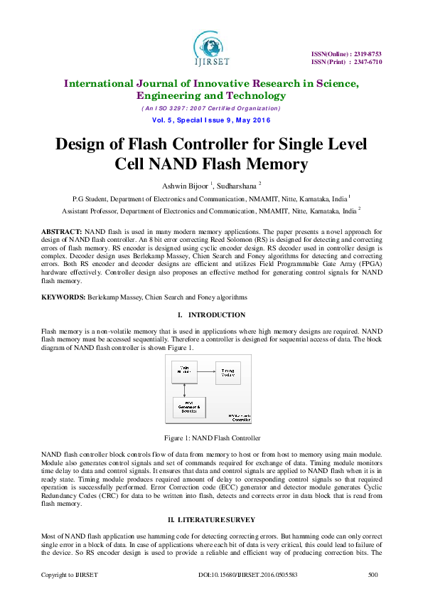 (PDF) Design of Flash Controller for Single Level Cell NAND Flash Memory