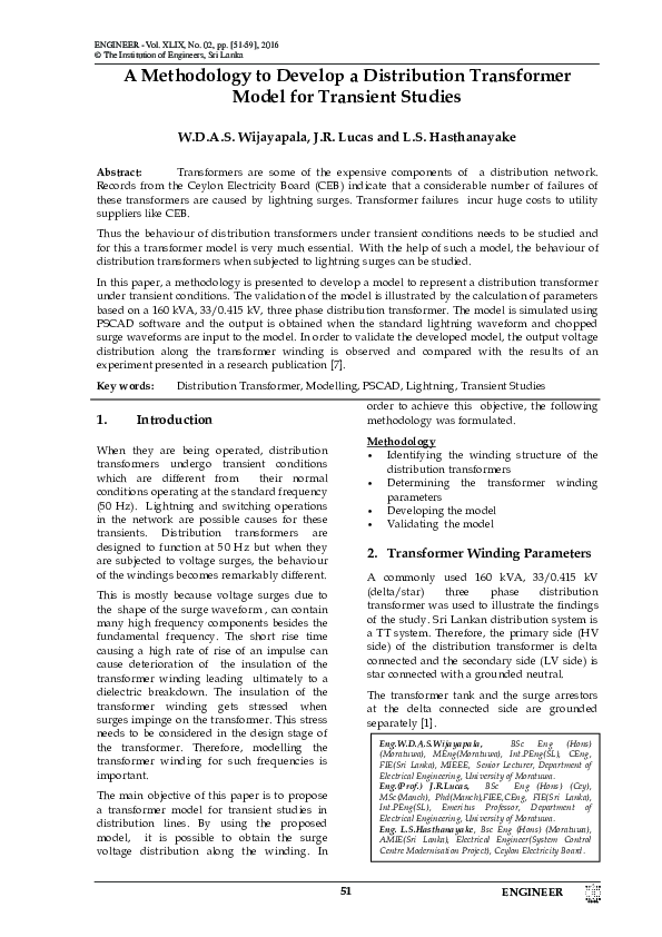 (PDF) A Methodology to Develop a Distribution Transformer Model for ...