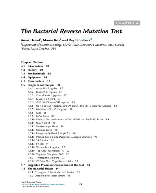 (PDF) CHAPTER 4 The Bacterial Reverse Mutation Test