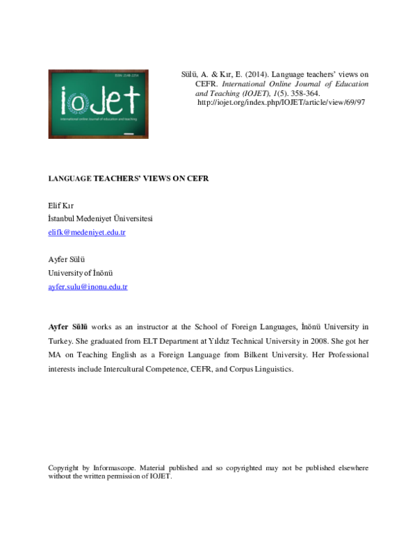 (PDF) Language Teachers' Views on CEFR