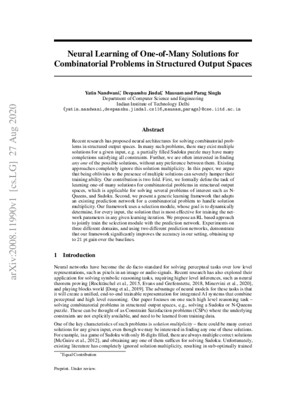 (PDF) Learning One-of-Many Solutions for Combinatorial Problems