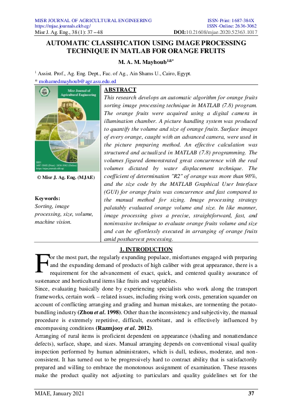 Pdf Automatic Classification Using Image Processing Technique In