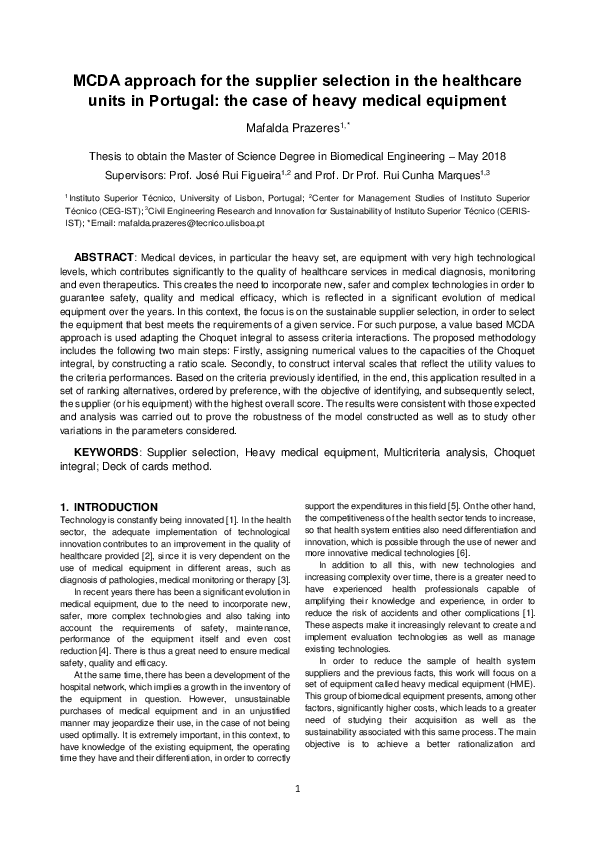 (PDF) MCDA approach for the supplier selection in the healthcare units ...