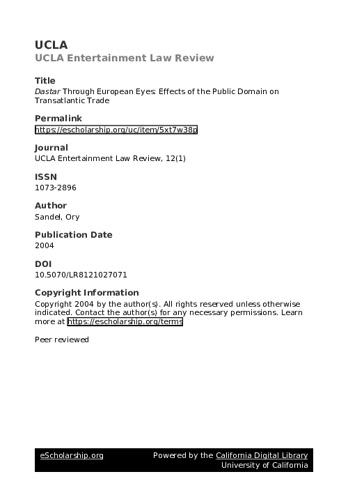 (PDF) Dastar Through European Eyes: Effects of the Public Domain on ...