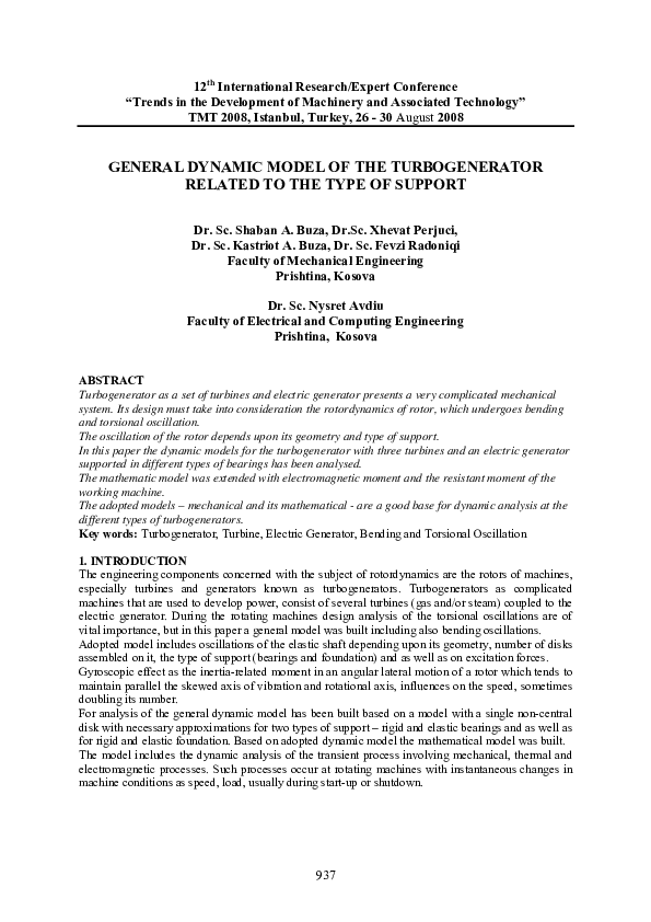 (PDF) General Dynamic Model of the Turbogenerator Related to the Type ...