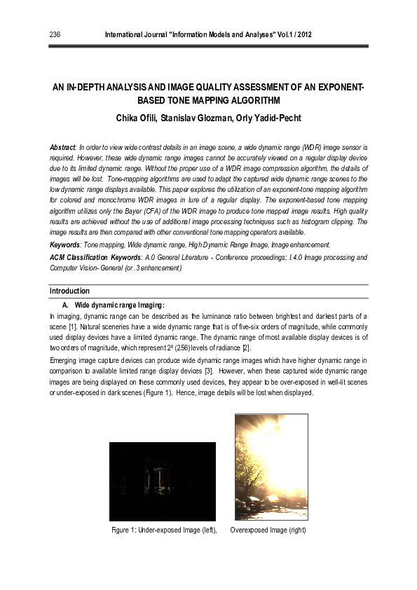 (PDF) An In-Depth Analysis and Image Quality Assessment of an Exponent- Based Tone Mapping Algorithm