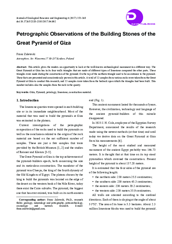 (PDF) Petrographic Observations of the Building Stones of the Great ...