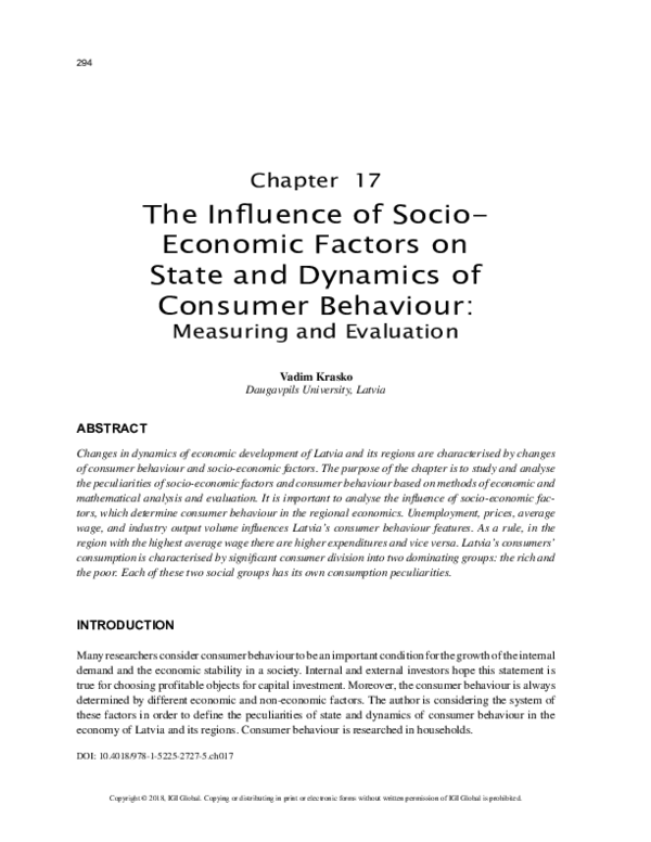 (PDF) The Influence of Socio-Economic Factors on State and Dynamics of ...