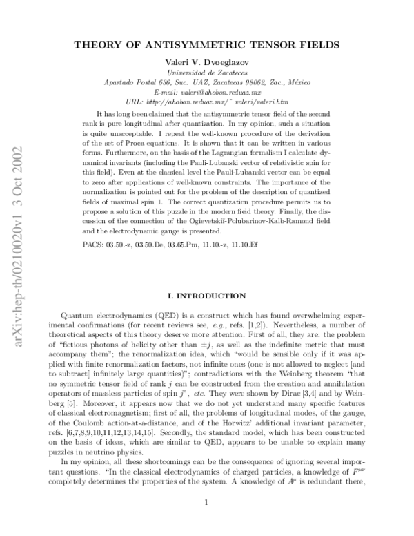 (PDF) Theory of Antisymmetric Tensor Fields
