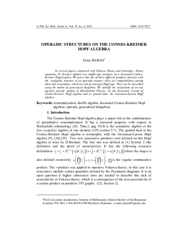 (PDF) Operadic Structures on the Connes-Kreimer Hopf Algebra
