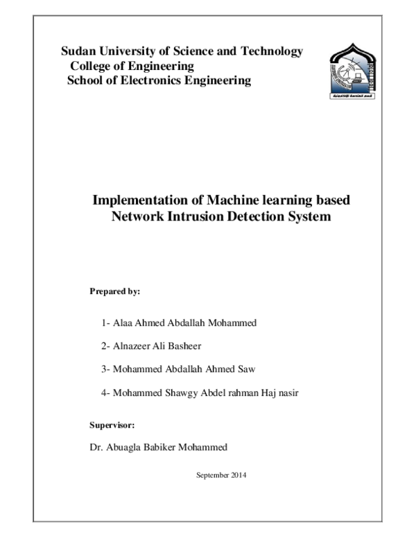 (PDF) Implementation of Machine learning based Network Intrusion ...
