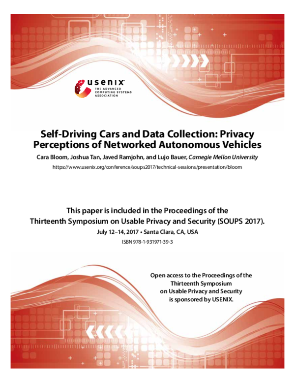 (PDF) Self-driving cars and data collection: Privacy perceptions of networked autonomous vehicles