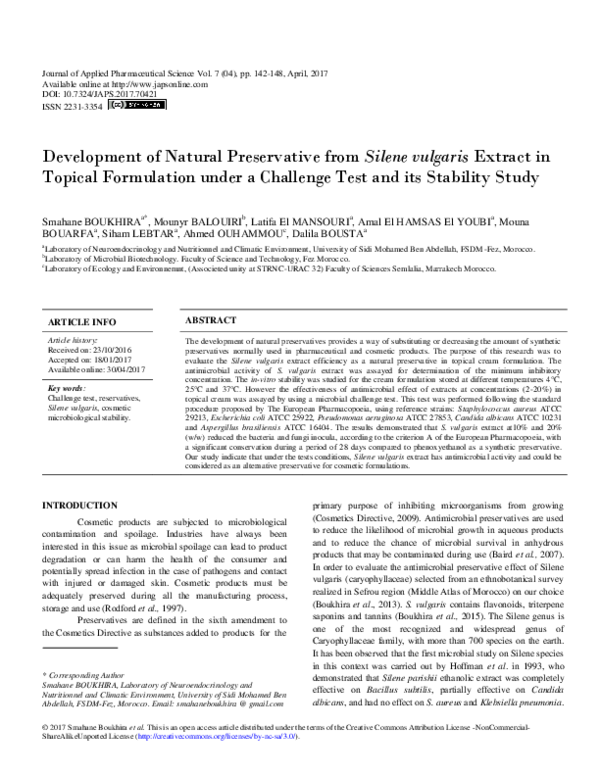 (PDF) Development of Natural Preservative from Silene Vulgaris Extract ...