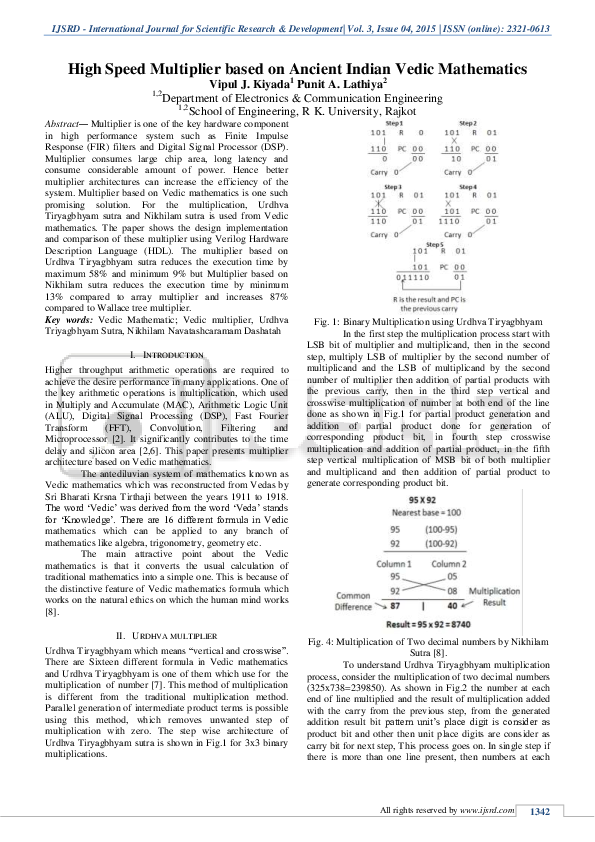 Pdf Efficient Vedic Mathematics Multipliers