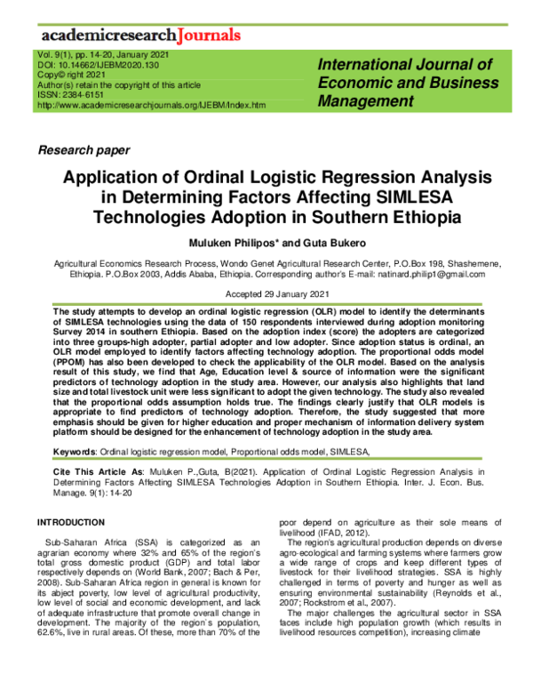 (PDF) Application of Ordinal Logistic Regression Analysis in Determining Factors Affecting ...