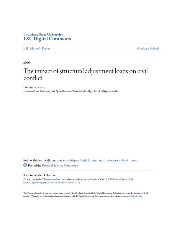 (PDF) The impact of structural adjustment loans on civil conflict
