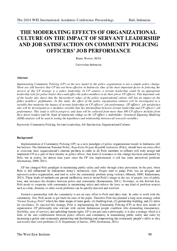 (PDF) The Moderating Effects of Organizational Culture on the Impact of Servant Leadership and ...