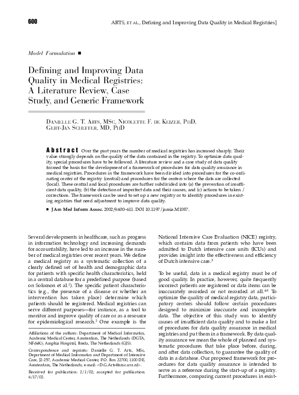 (PDF) Defining and improving data quality in medical registries: a ...