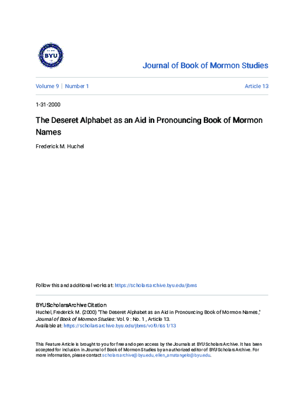 (PDF) The Deseret Alphabet as an Aid in Pronouncing Book of Mormon Names