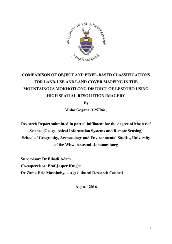 (PDF) Object vs Pixel-based Classification for Land Cover in Lesotho