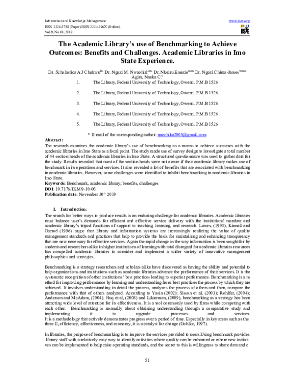 (PDF) The Academic Library’s use of Benchmarking to Achieve Outcomes ...