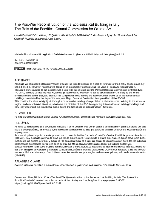 (PDF) The Post-War Reconstruction of the Ecclesiastical Building in Italy