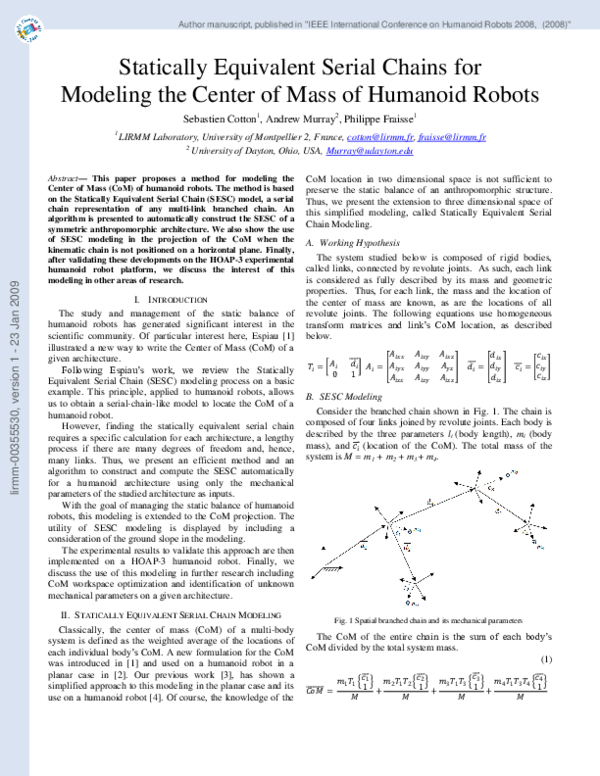 (PDF) Statically equivalent serial chains for modeling the Center of Mass of humanoid robots