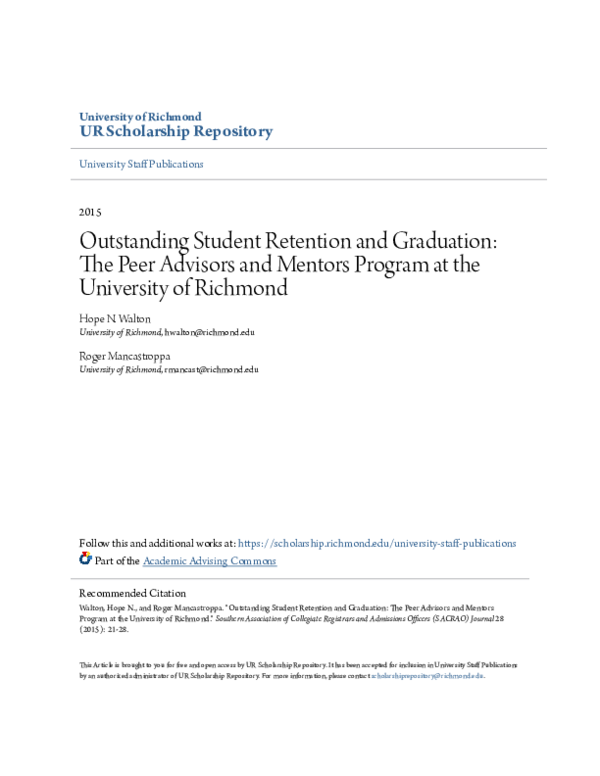 (PDF) Outstanding Student Retention and Graduation: The Peer Advisors ...