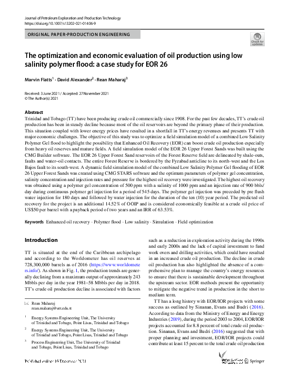 (PDF) The optimization and economic evaluation of oil production using ...
