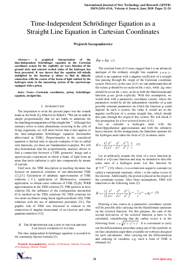 (PDF) Time-Independent Schrödinger equation as a straight line equation ...