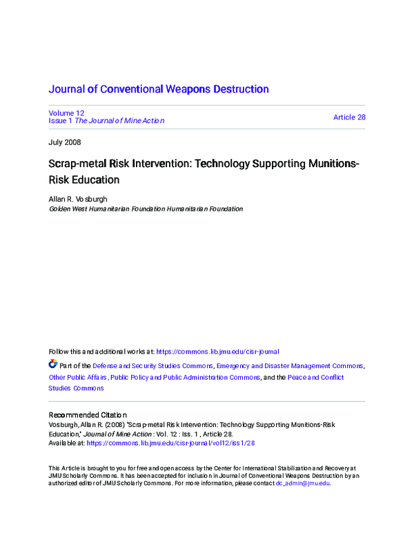 (PDF) Scrap-metal Risk Intervention: Technology Supporting Munitions ...