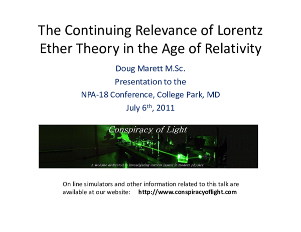 (PDF) The Continuing Relevance of Lorentz Ether Theory in the Age of ...
