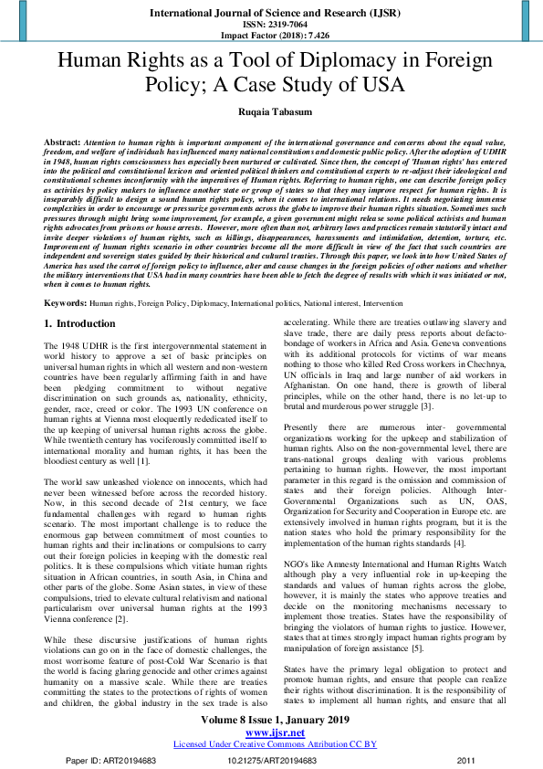 (PDF) Human Rights as a Tool of Diplomacy in Foreign Policy ; A Case ...