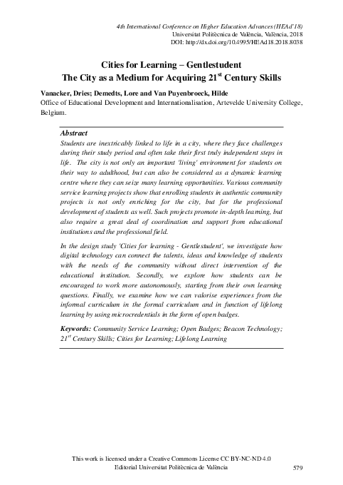 (PDF) Gentlestudent - The City as a Medium for Acquiring 21st Century ...
