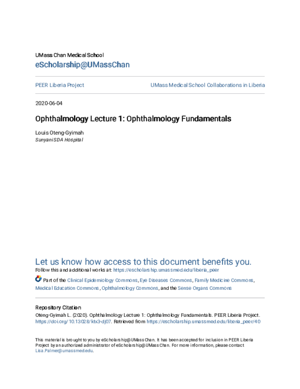 (PDF) Ophthalmology Lecture 1: Ophthalmology Fundamentals