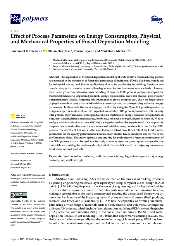 (PDF) Effect of Process Parameters on Energy Consumption, Physical, and Mechanical Properties of ...