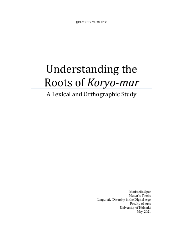 (PDF) Understanding the roots of Koryo-mar : a lexical and orthographic ...