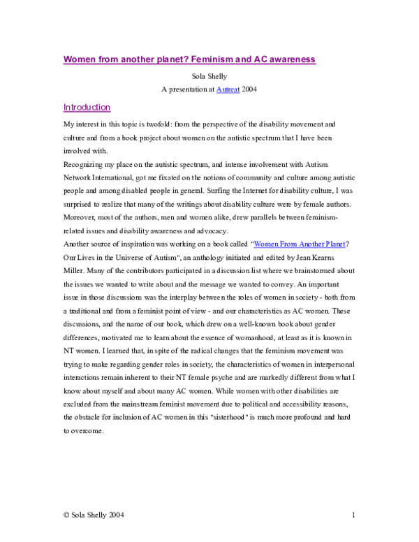(PDF) Women from another planet? Feminism and AC awareness