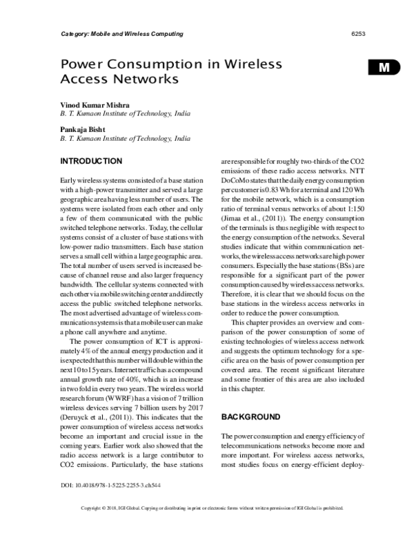 (PDF) Power Consumption in Wireless Access Networks